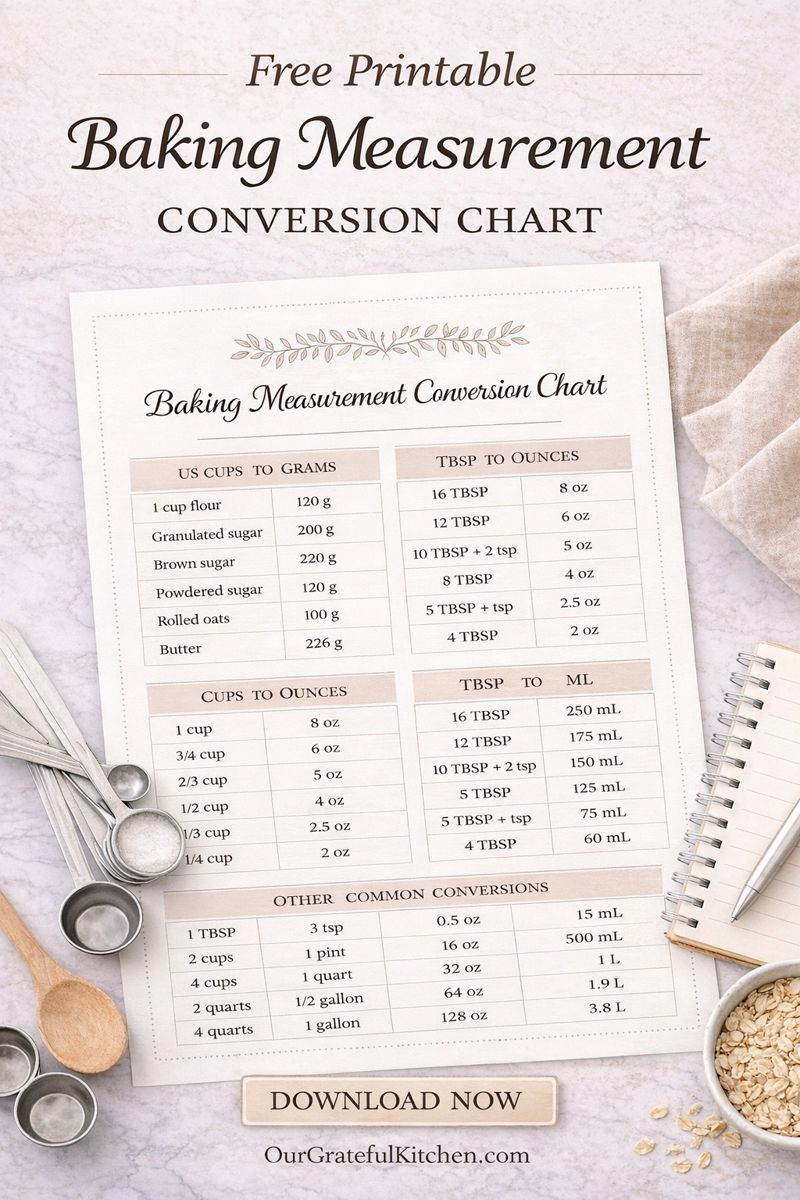 Free Printable Baking Measurement Conversion Chart (PDF)